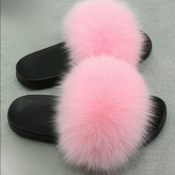 Shoes | Pink Puffy Fuzzy Slides | Poshmark